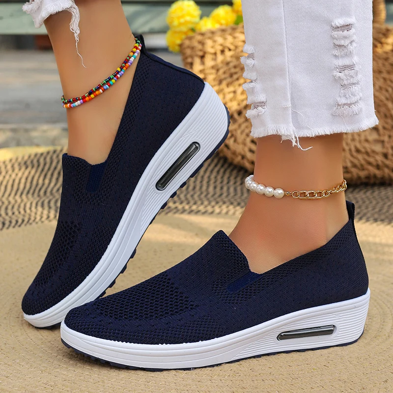 Solid-Shallow-Wedges-Platform-Walking-Loafers-Women-Knitted-Slip-On ...