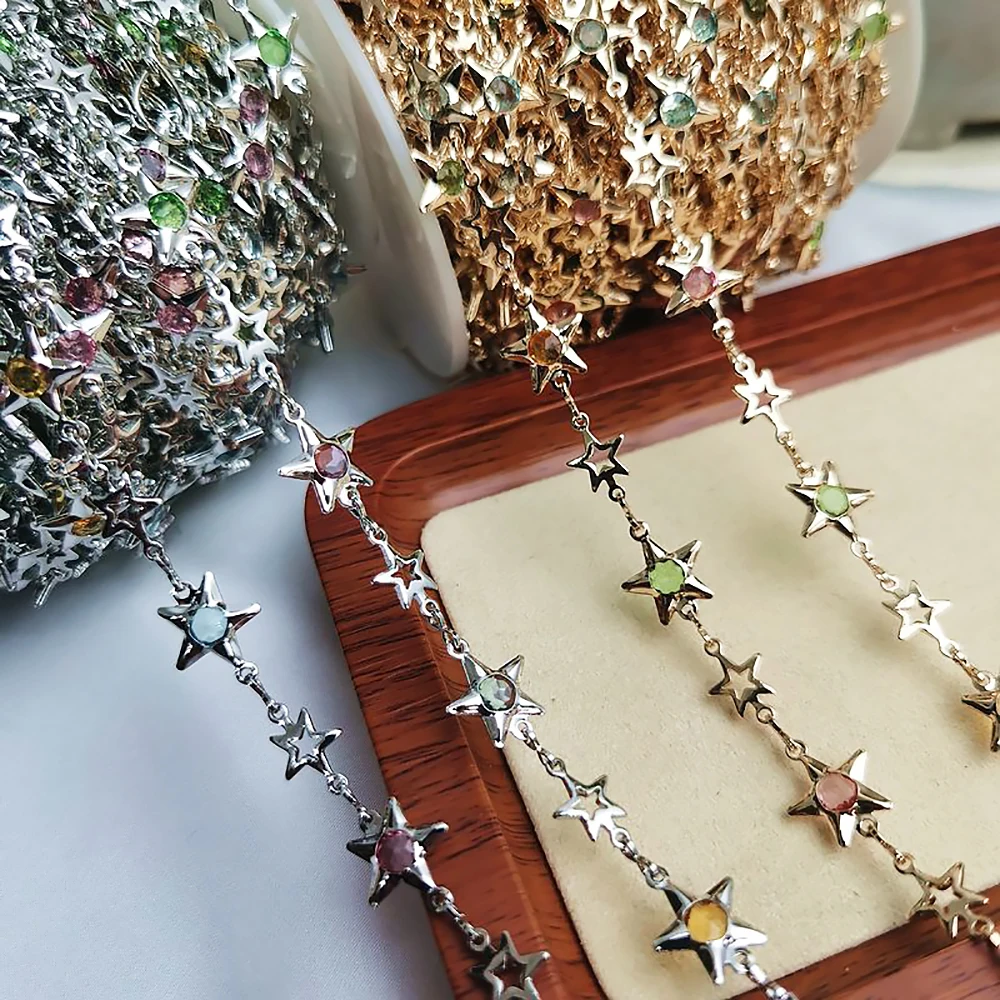 1Meter-Star-Chains-Micro-Inlay-Crystal-Stars-Copper-Chains-for-Handmade ...