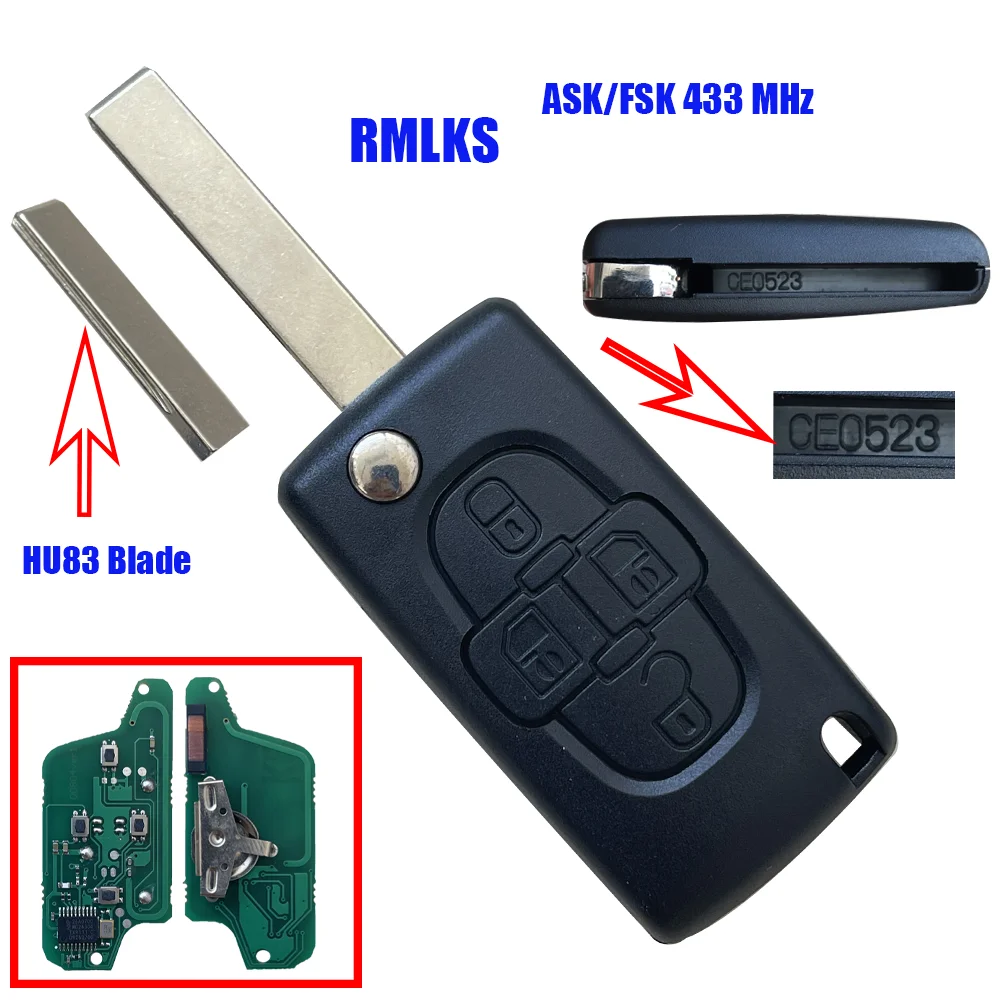 4 Buttons Remote Key For Peugeot Car 807 1007 CE0523 ID46 PCF7941 Chip ...