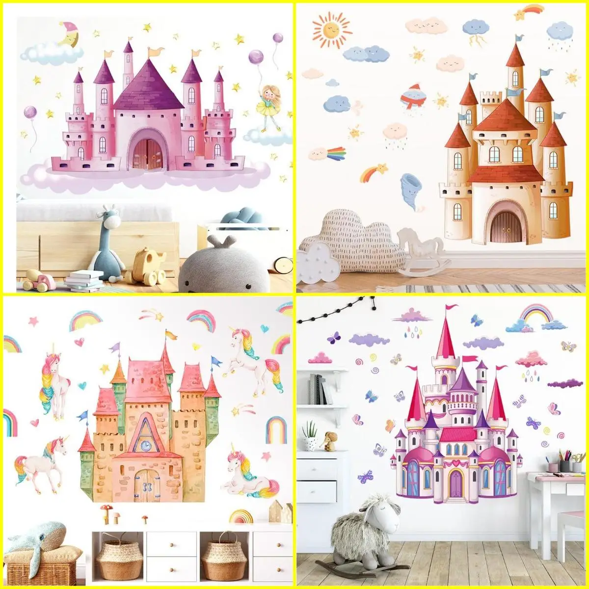 Cartoon-Castle-Wall-Stickers-For-Kids-Room-Bedroom-Wall-Decoration ...