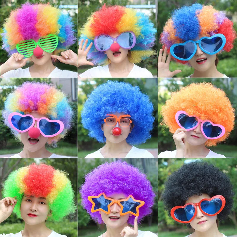 Funny Clown Wig Hat Football Party Fans Cheering Wigs Caps Colorful Wig ...