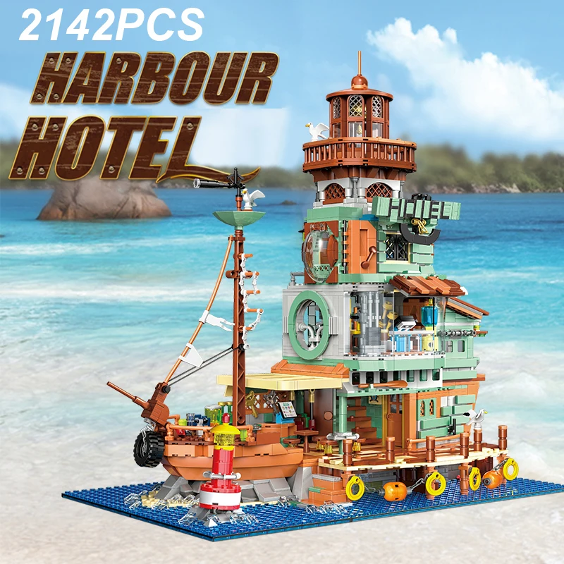 2142PCS-Harbour-Hotel-Building-Blocks-Fishing-Village-Hut-Fisherman-s ...
