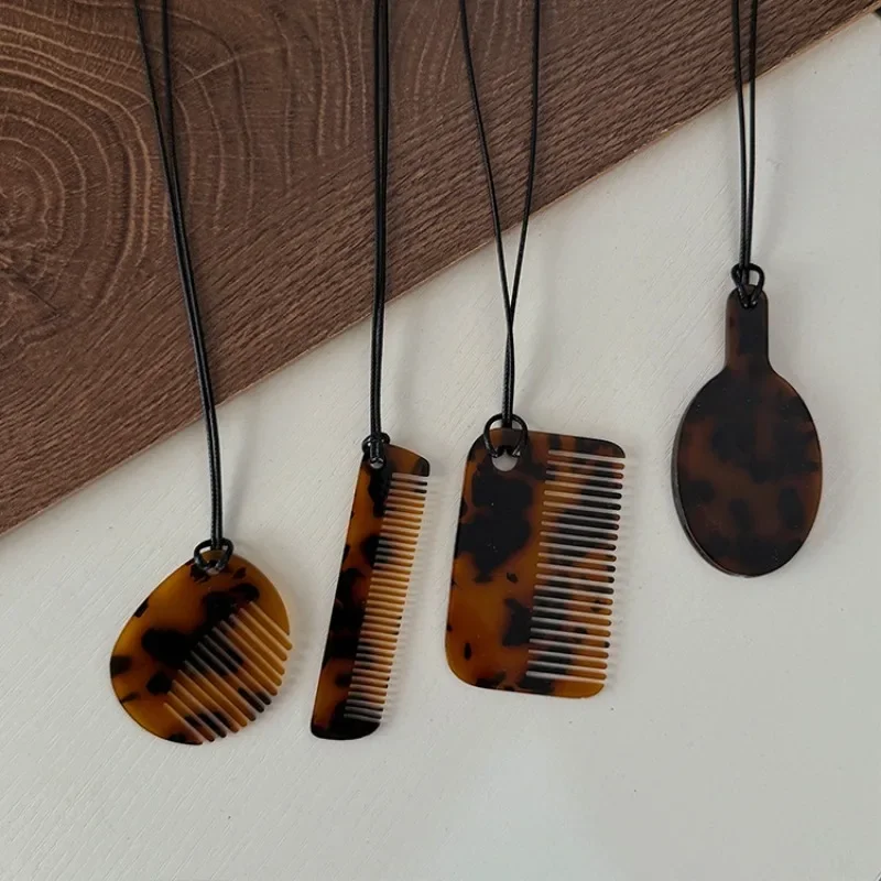 Korean-Version-New-Retro-Leopard-Print-Comb-Mirror-Necklace-Vinegar ...