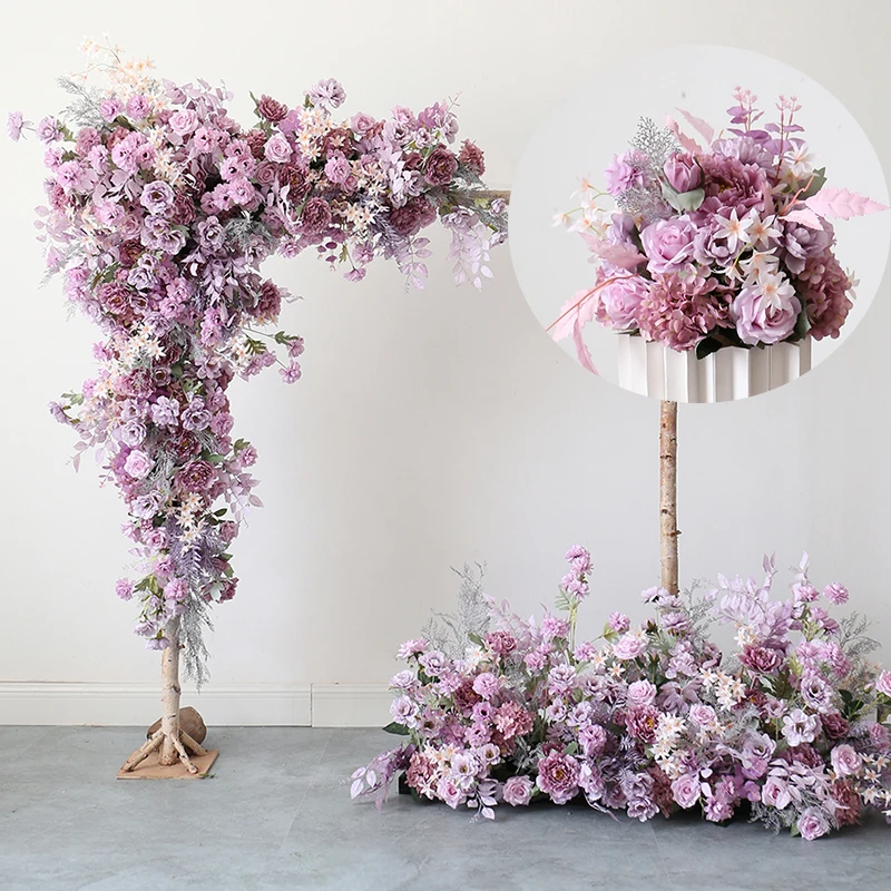 Luxury-Purple-Rose-Eucalyptus-Leaf-Wedding-Floral-Row-Arrangement-Event ...