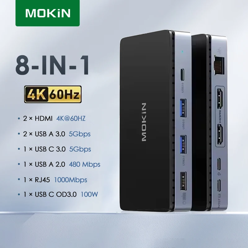 MOKiN 8 in 1 USB C Docking Station Type c to HDMI Port Dual Monitor ...