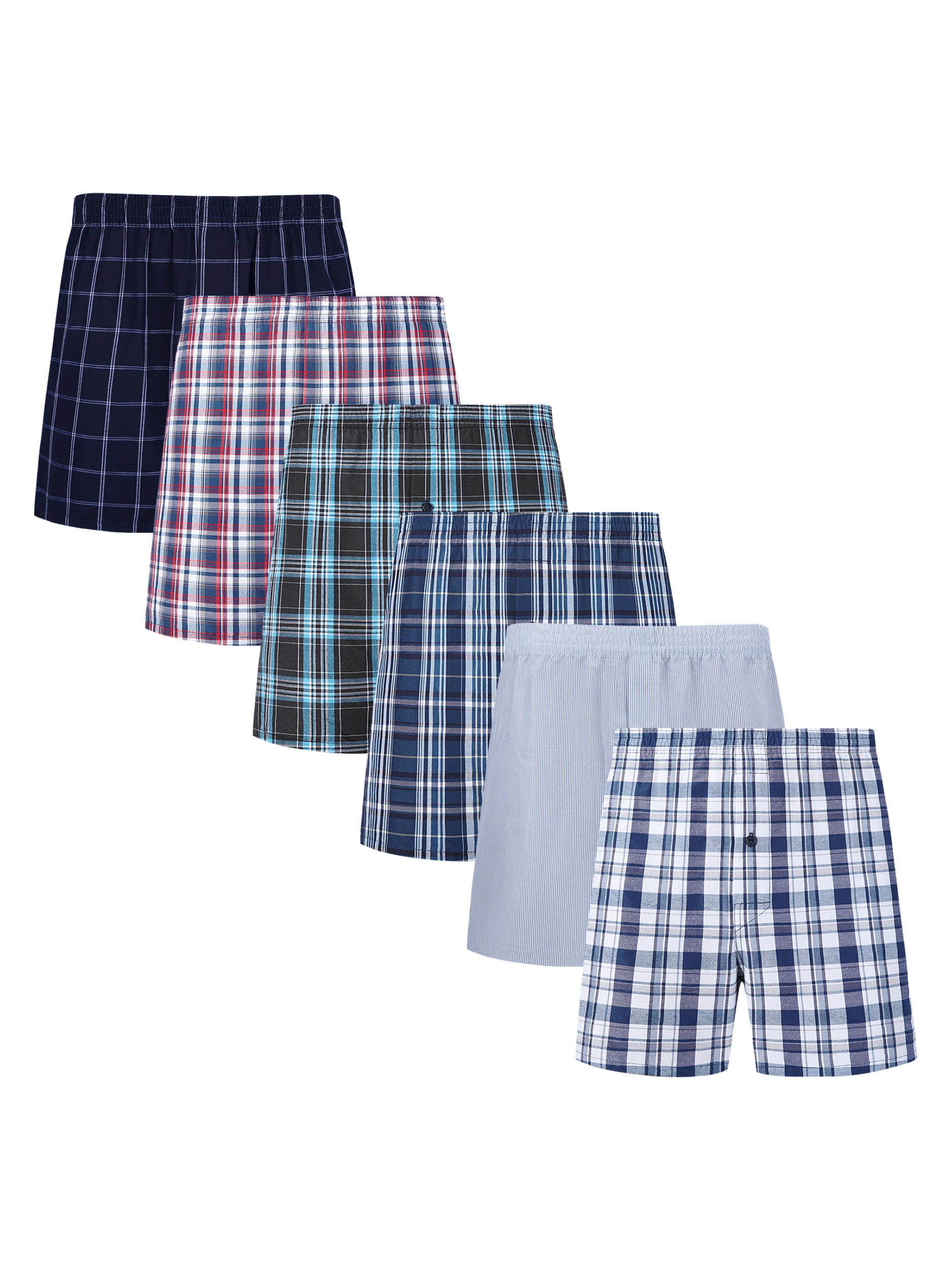 JupiterSecret-6-Pcs-Boxer-Shorts-Casual-Plaid-Elastic-Waistband-Button ...