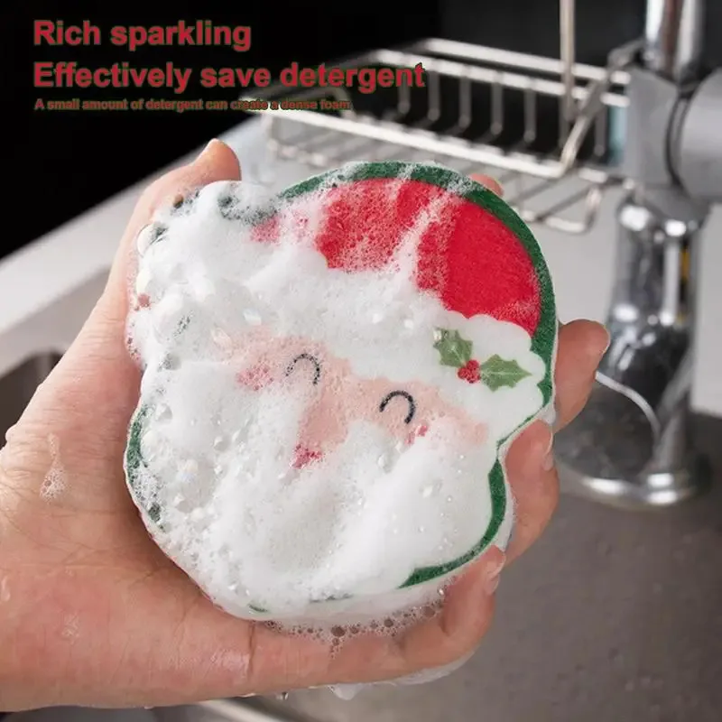 1/10Pc Christmas Cleaning Sponges Rubs Cartoon Santa Snowman Style ...