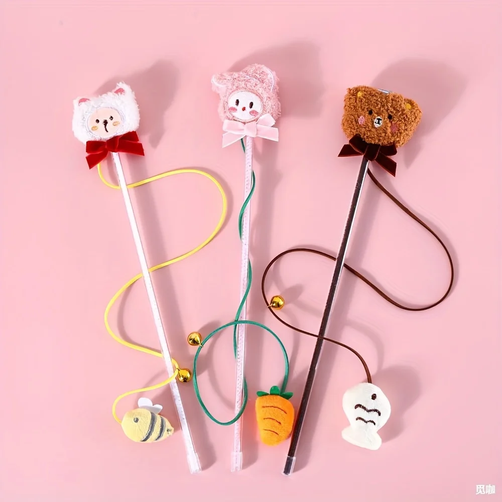 1pc-pet-cat-plush-cartoon-sounding-bell-funny-cat-stick-cute-bear ...