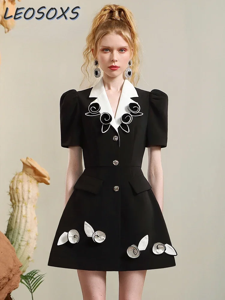 Fashion-Color-Contrast-Black-Suit-Dress-Women-s-Spring-Autumn-New ...