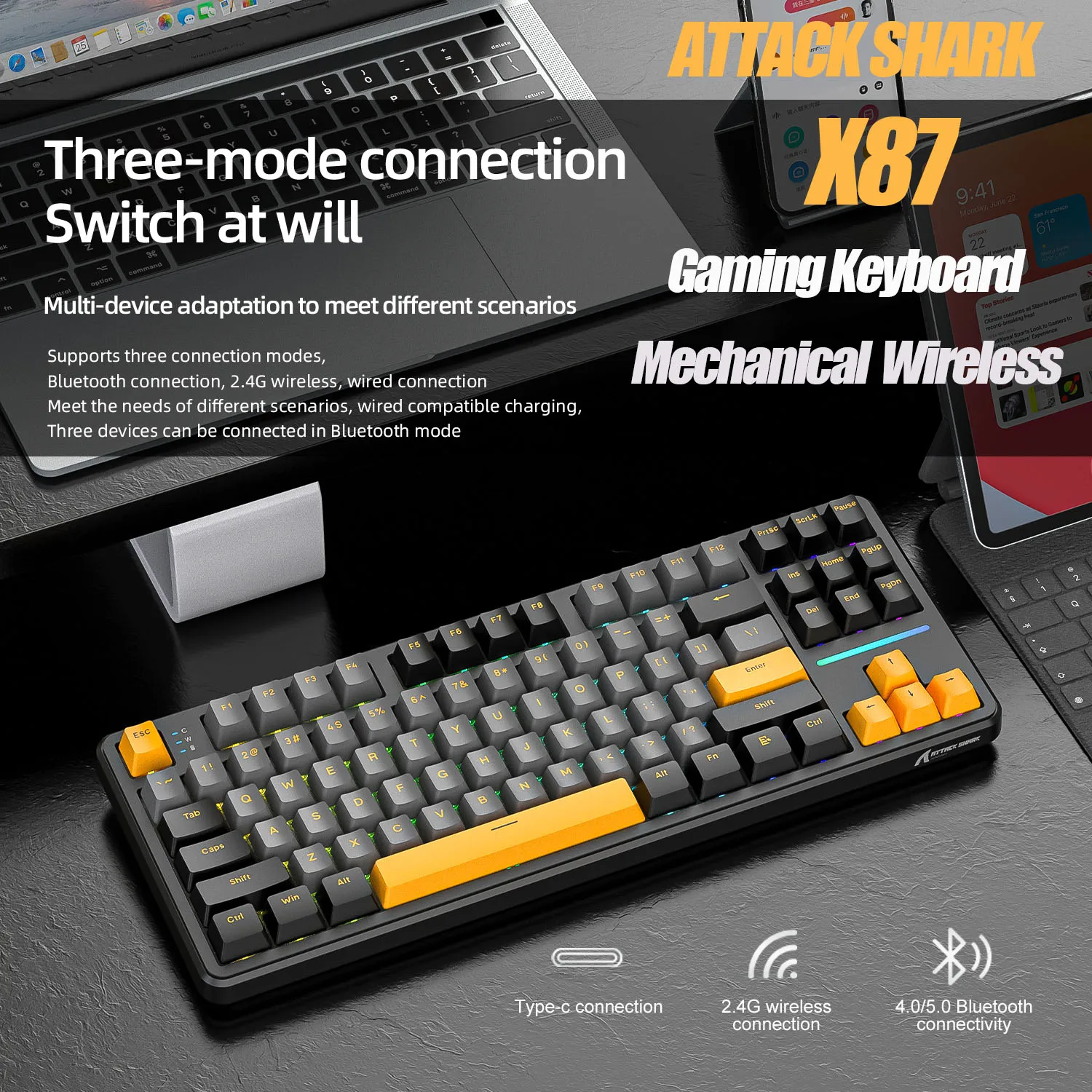 Attack-Shark-X87-Bluetooth-Keyboard-Gaming-Macro-Drive-Side-Engraved ...