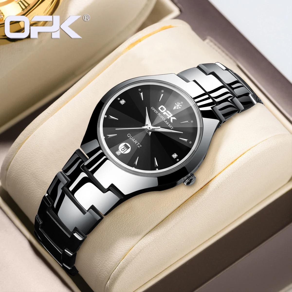 OPK-Quartz-Watch-for-Men-Rhombus-Mirror-Waterproof-Luminous-Stainless ...