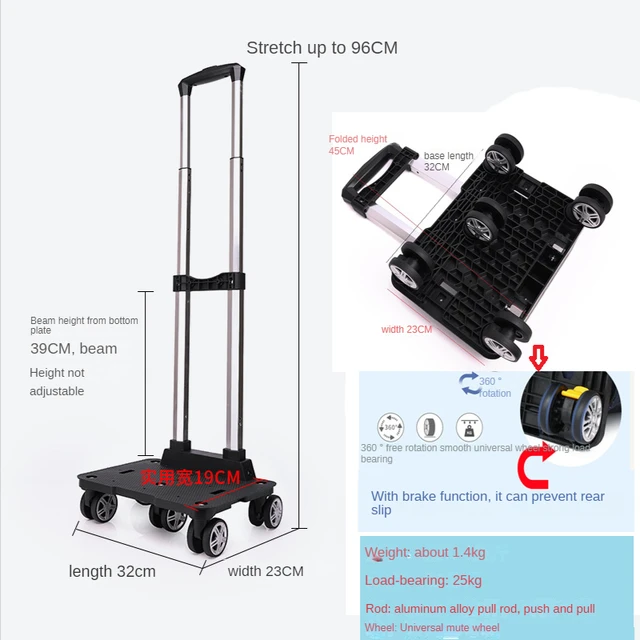 5 Wheel Trolley Rack Aluminum Alloy Foldable Pullling Rod Carrier for ...