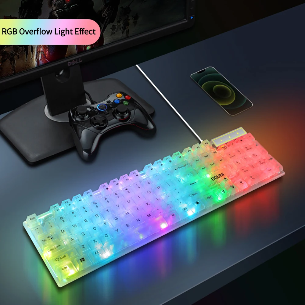 Transparent-Gaming-Keyboard-104-Keys-Backlit-Colorful-Light-Keypad-USB ...