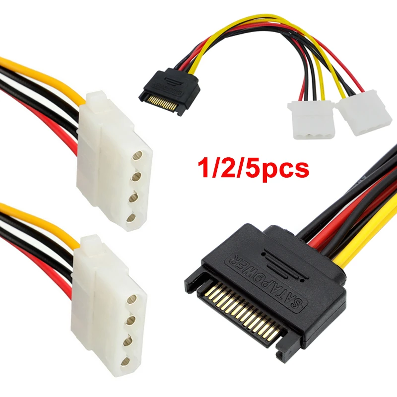 1/2/5pcs SATA 15pin Male To IDE Dual 4Pin Molex Female Serial ATA Hard ...