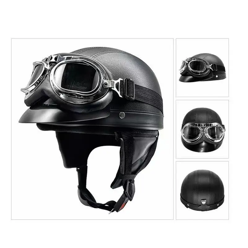 Motorhelm-Half-Open-Retro-Retro-Motorhelm-En-Visor-Uv-Bril-Motorfiets ...