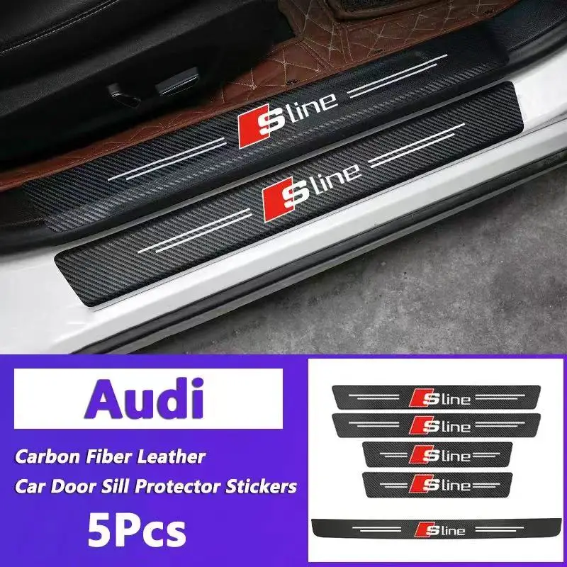 1/4/5Pcs Leather Car Door Sill Plate Paint Protectors Stickers For Audi ...