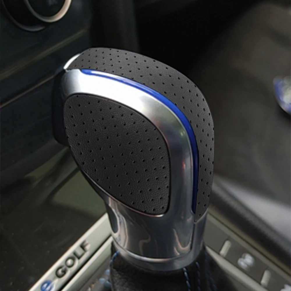 DSG-Gear-Shift-Knob-Chrome-with-holes-Leather-Blue-Side-Cover-Gear ...