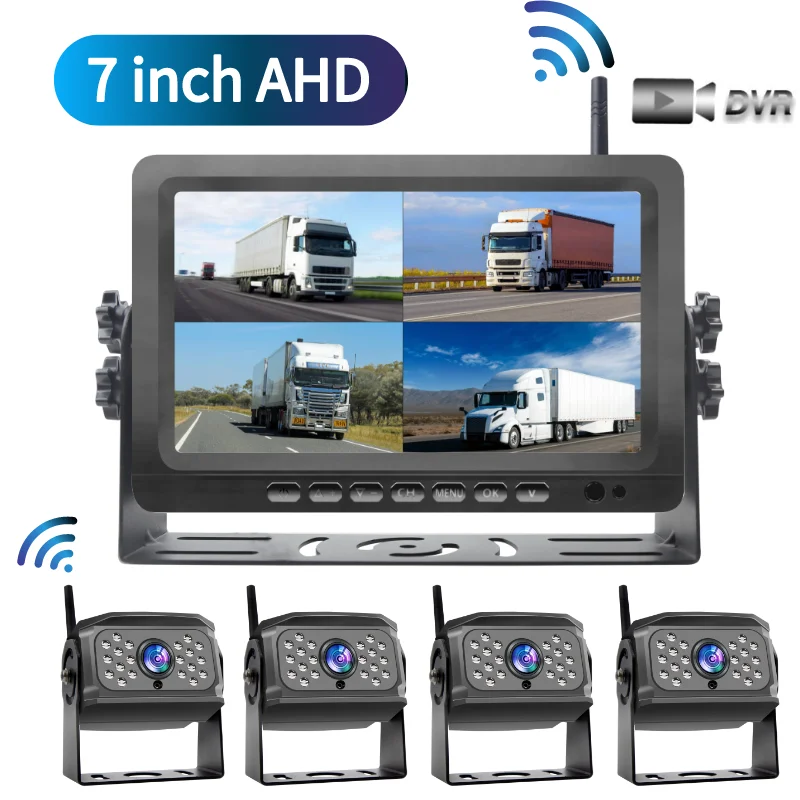 7'' 4CH Car/RV/Truck AHD Monitor System Wireless WIFI DVR Vehicle CCTV ...