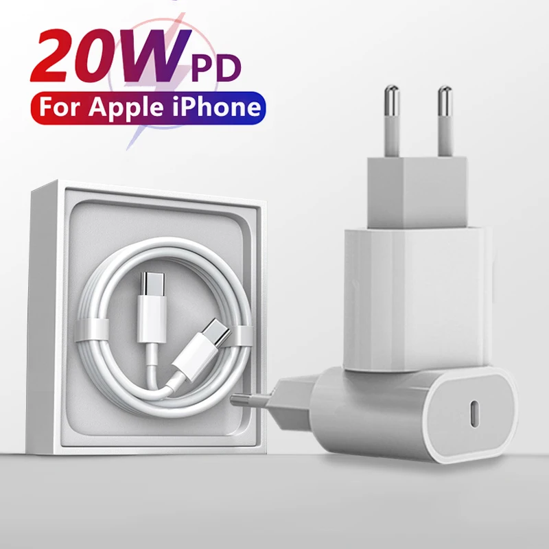 Cargador de teléfono USB para Apple PD, adaptador de carga rápida de pared, Cable tipo C ...