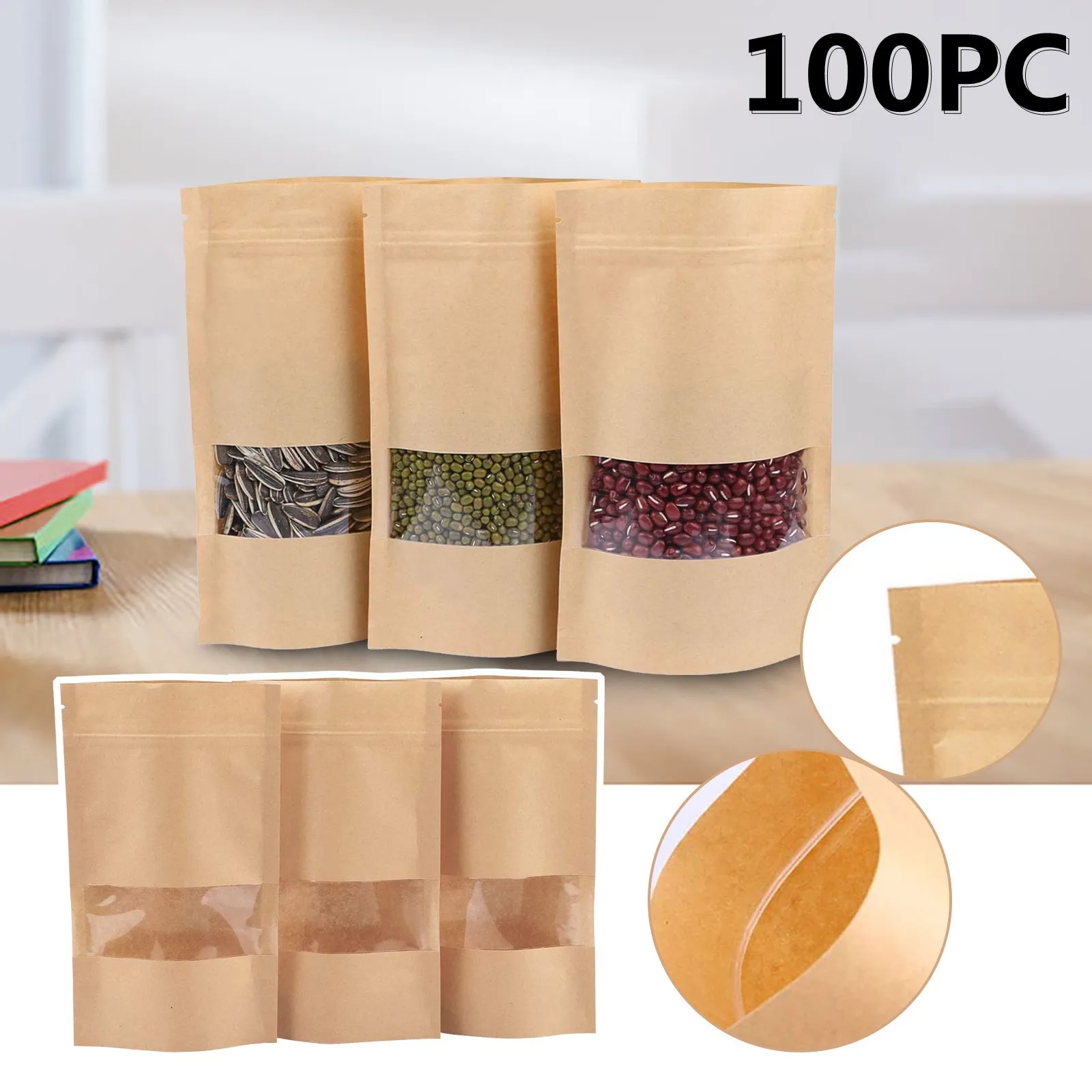 100Pcs-Kraft-Paper-Self-sealing-Bags-Tea-Nut-Bags-Dry-Goods-Packaging ...