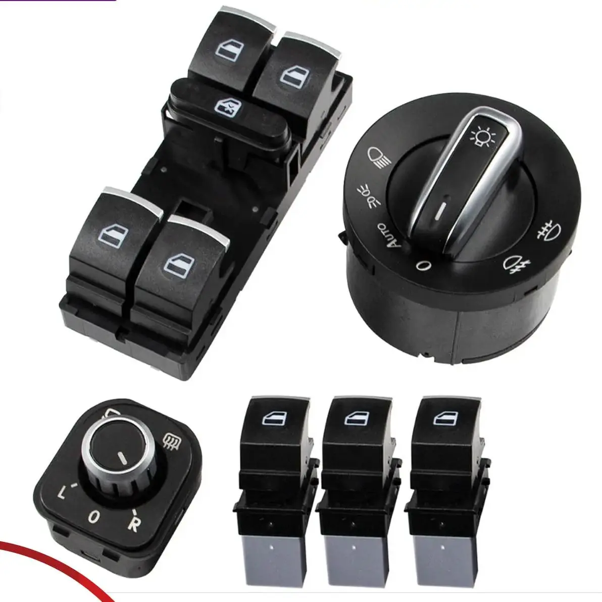 6-Pcs-Kit-Chrome-Auto-Window-Switch-Headlight-Switches-Window-Control ...