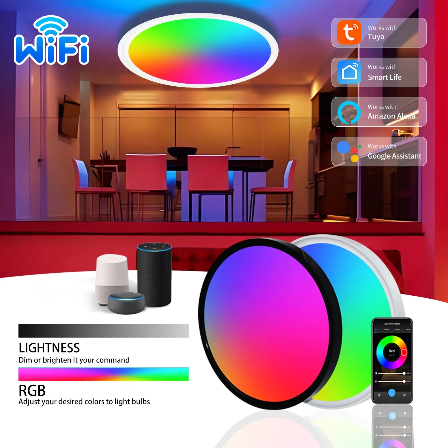 Smart Ceiling Lights 220V 110V 24W RGB CCT APP Voice Control Ceiling ...