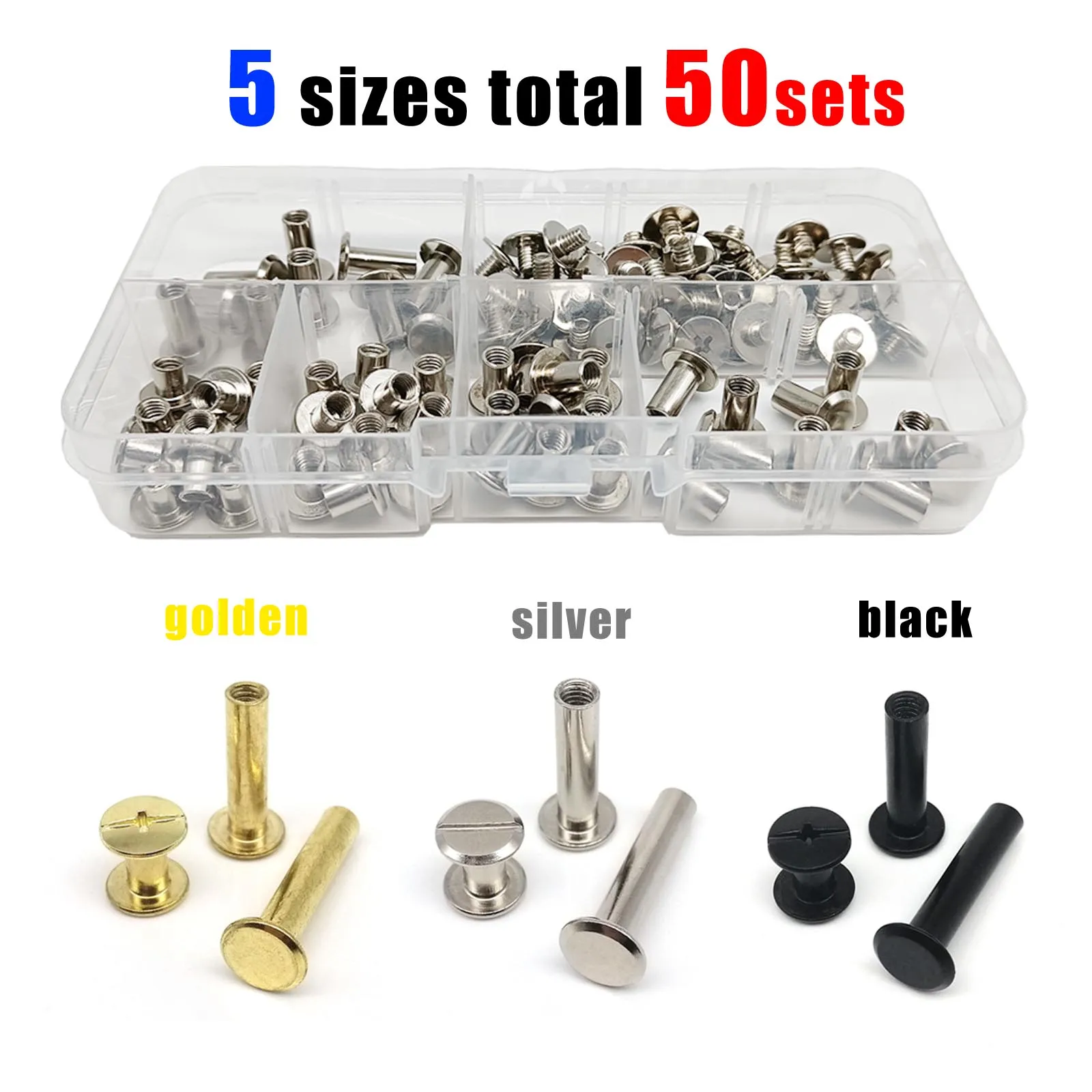 100pcs-50sets-Rivet-Chicago-Screw-Post-Binding-Nail-Mix-Size-Kit-for ...