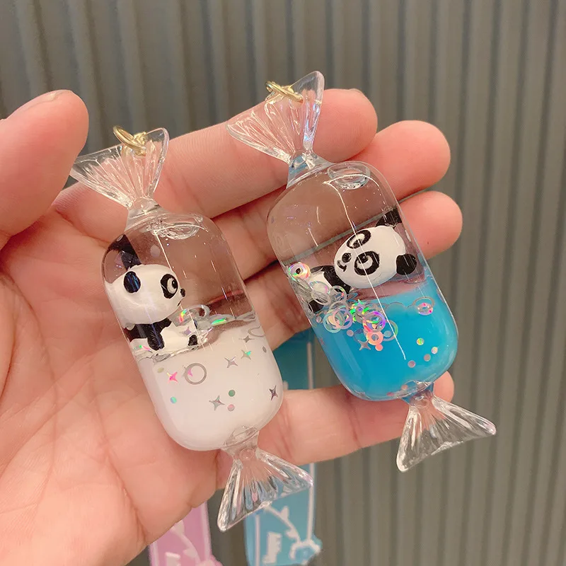 Creative-Candy-Bottle-Moving-Panda-Liquid-Key-Chain-Keyring-Floating ...