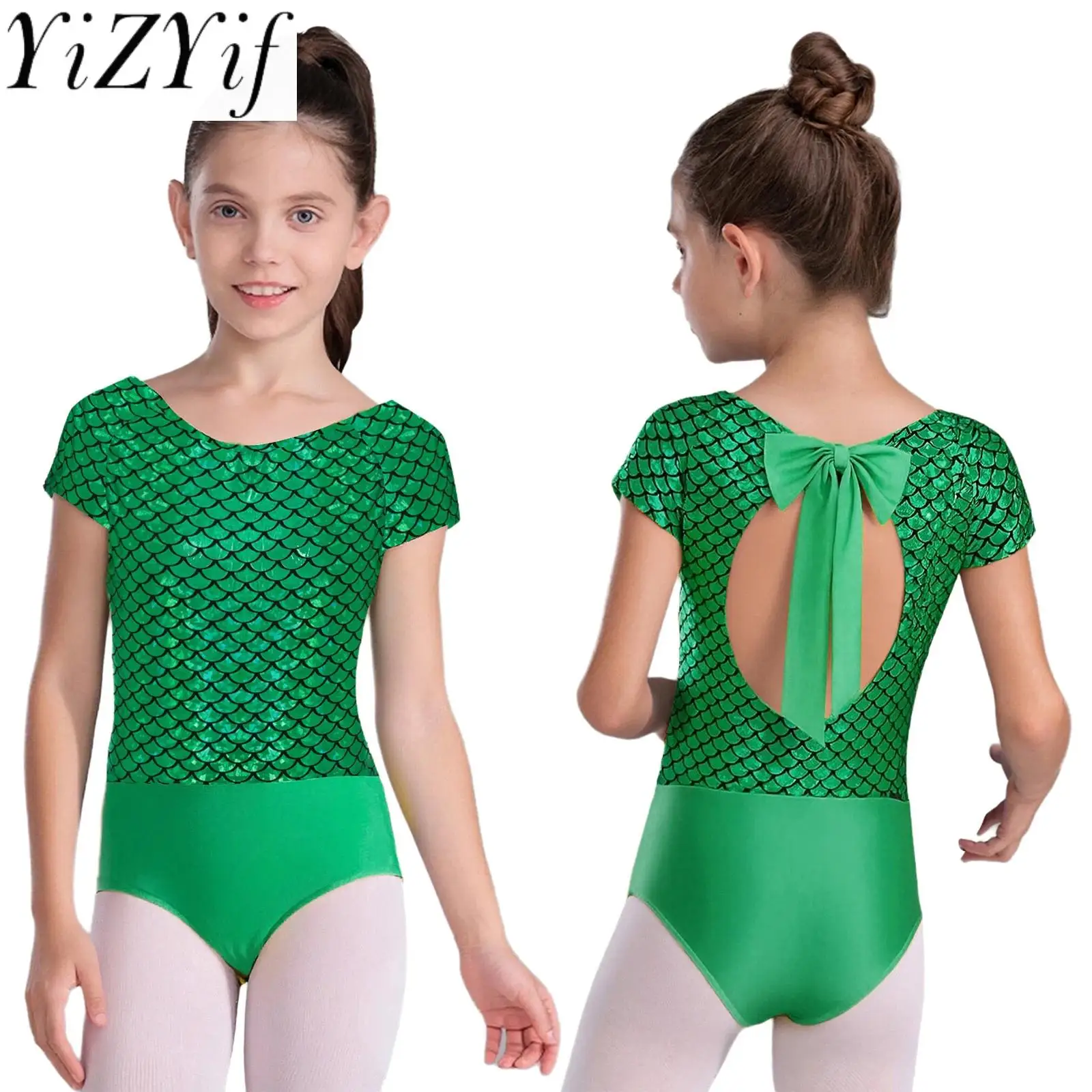 Kids Girls Fashion Fish Scale Print Ballet Dance Leotard Sequins ...