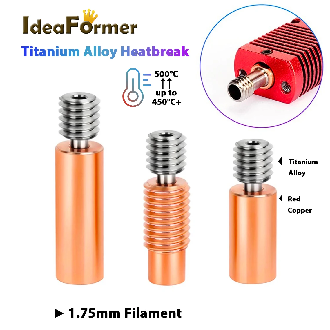 IdeaFormer-1-2-PCS-BI-Metal-Heatbreak-V6-HOTEND-Red-Copper-Titanium ...