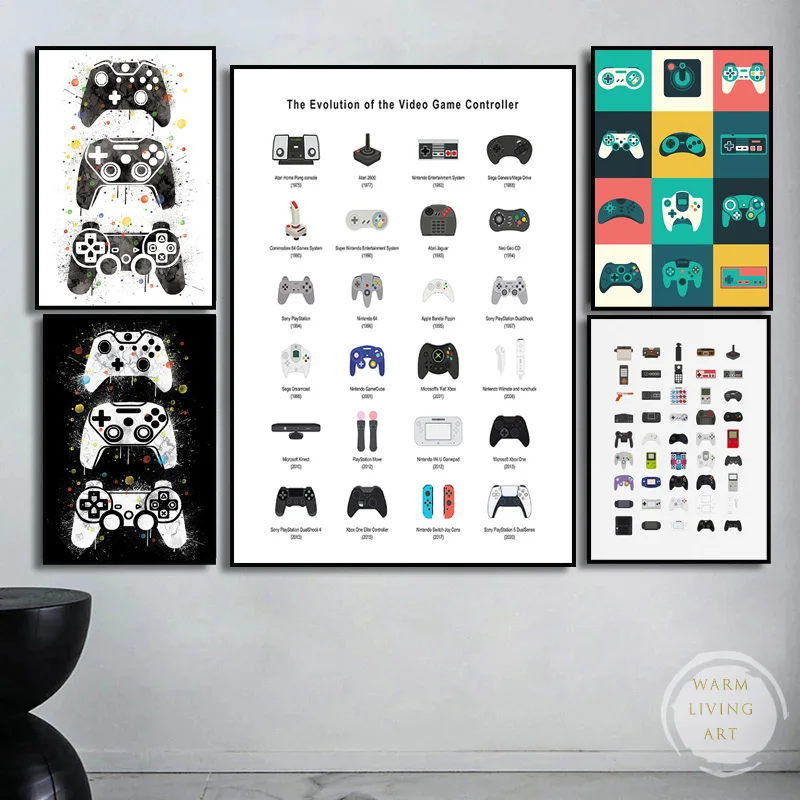 Retro-Video-Game-Controllers-Poster-Handheld-Game-Console-Gamepad ...
