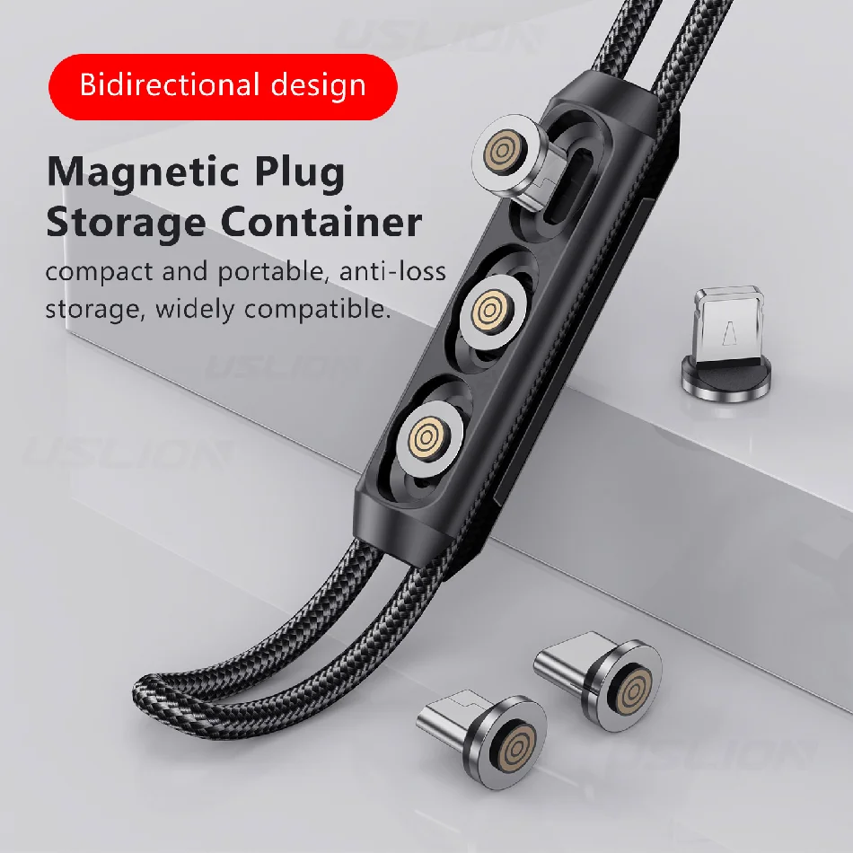 USLION-3-in-1-Magnetic-Cable-Plugs-Case-For-Micro-USB-Type-C-Connector ...