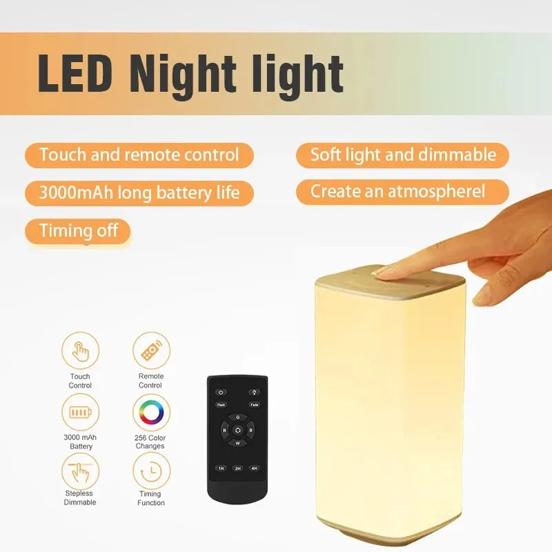 LED-Night-Light-RGB-256-Colors-Changing-Table-Lamp-Remote-Control-Touch ...