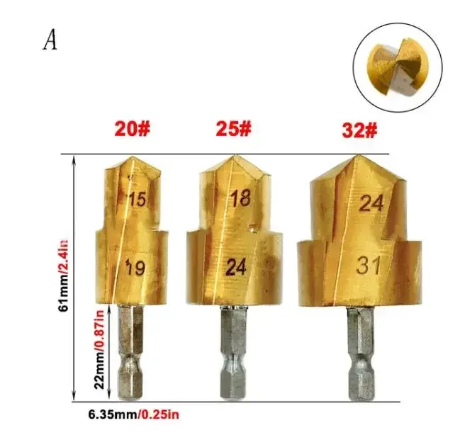 3pcs-Water-Pipe-Expansion-Drill-Bits-6-35mm-Hexagonal-Shank-Step-Drill ...