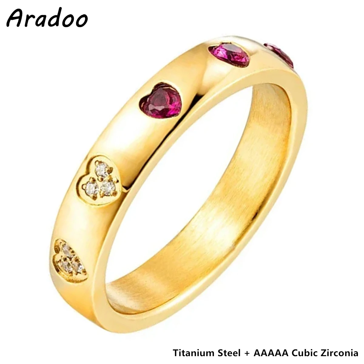 Women's Heart Zirconia Ring Light Luxury Vintage Ruby Titanium Ring 18K ...