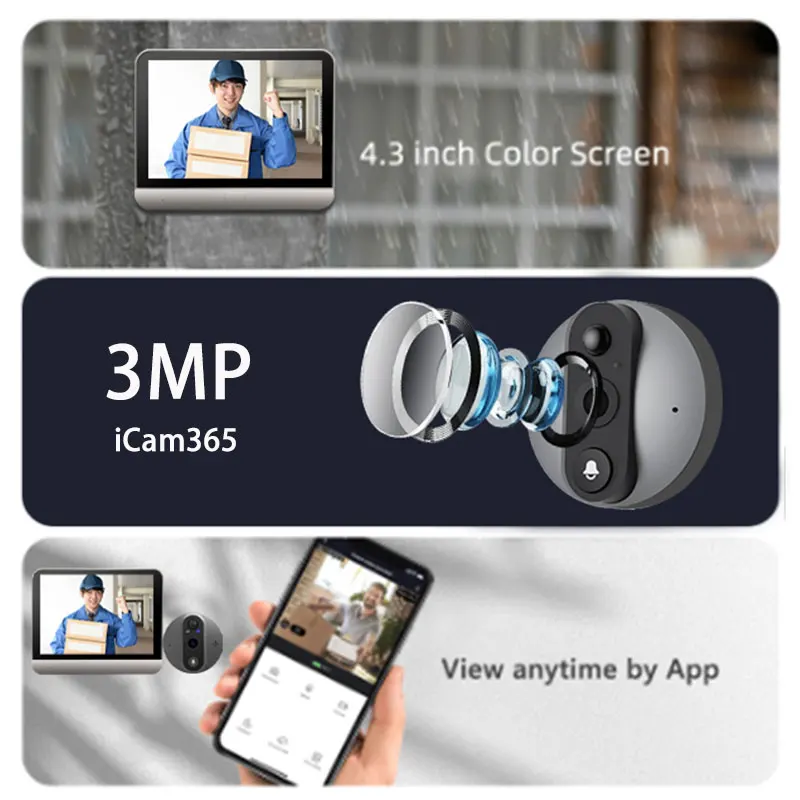 Yuezhe-3MP-Security-protection-Peephole-Doorbell-Camera-5000mAh-Smart ...