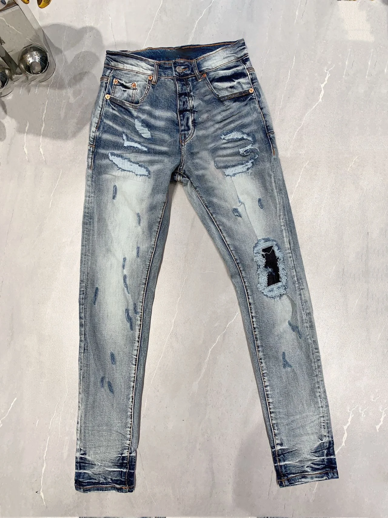 High-Street-Fashion-Jeans-Retro-Blue-Stretch-Skinny-Painted-Ripped ...