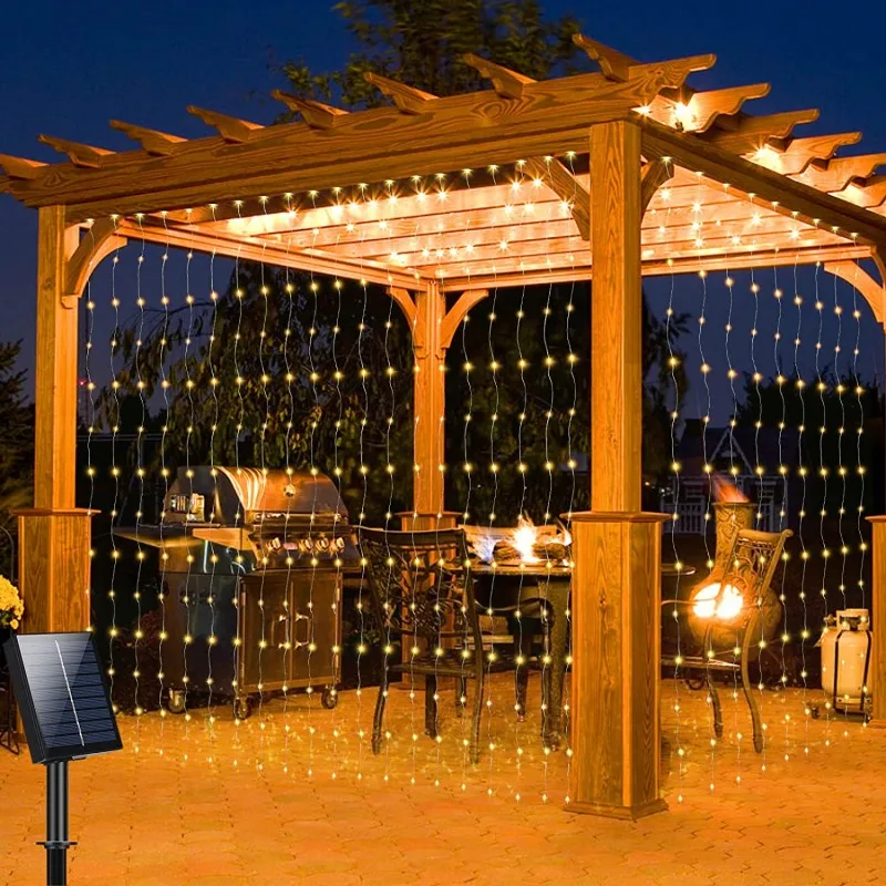 Solar Curtain Light Outdoor Impermeável Solar Fada Garland String ...