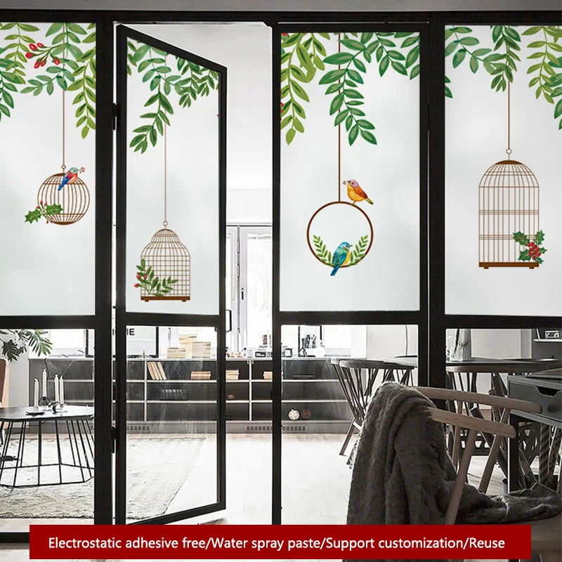 Nordic-Green-Plants-Electrostatic-Frosted-Glass-Film-Toilet-Window ...