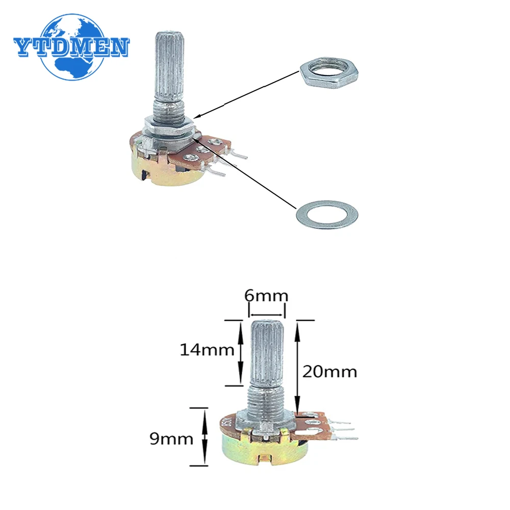 Variable Resistor Potentiometer WMYCONGCONG 20 PCS B10K 10K Ohm Knurled ...