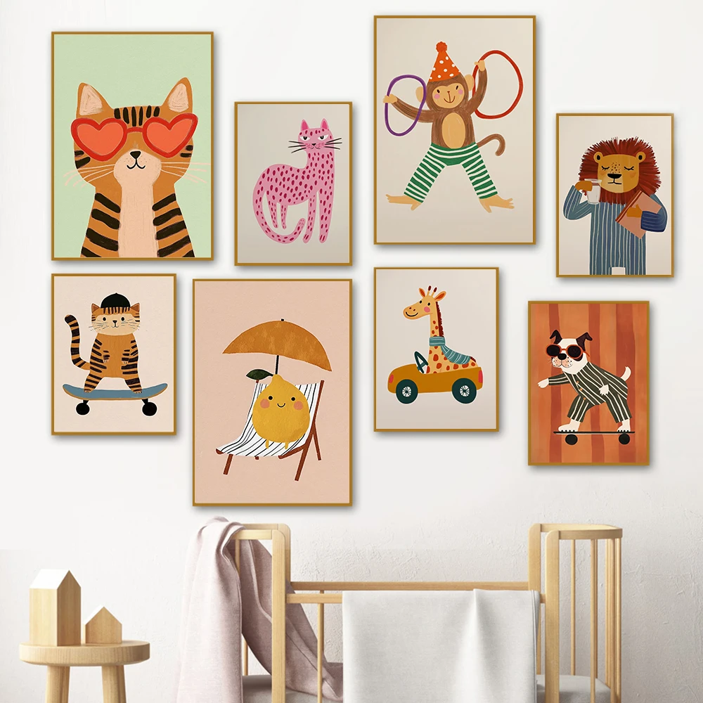 Circus Monkey Wall Art Birthday Party Decor Playful Kids Room Art ...