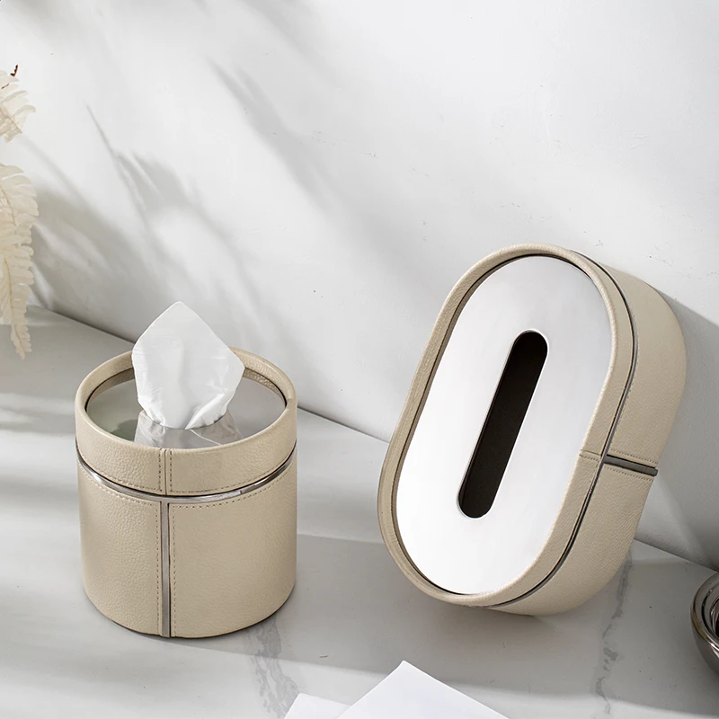Luxury Stainless Steel & Leather Tissue Box Minimalist Coffee Table ...