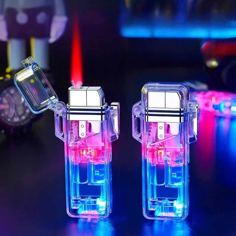 Metal-Transparent-Windproof-and-Waterproof-Butane-Lighter-Red-Flame ...