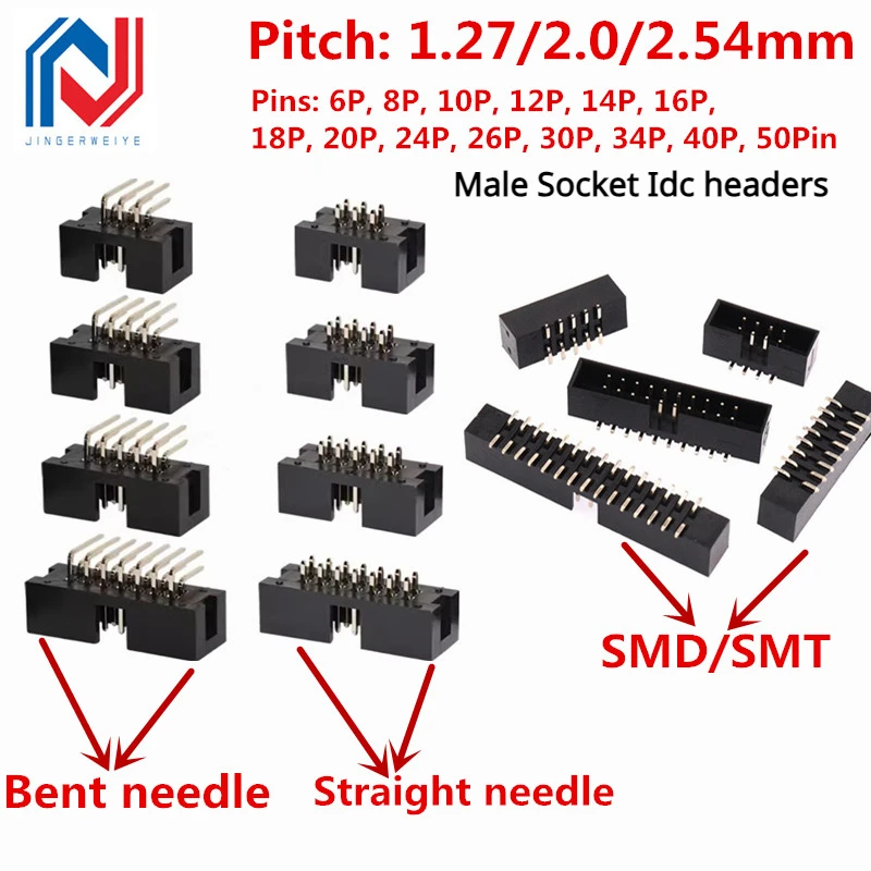 10Pcs Pitch 1.27mm 2.0mm 2.54mm Male Socket straight idc box headers ...