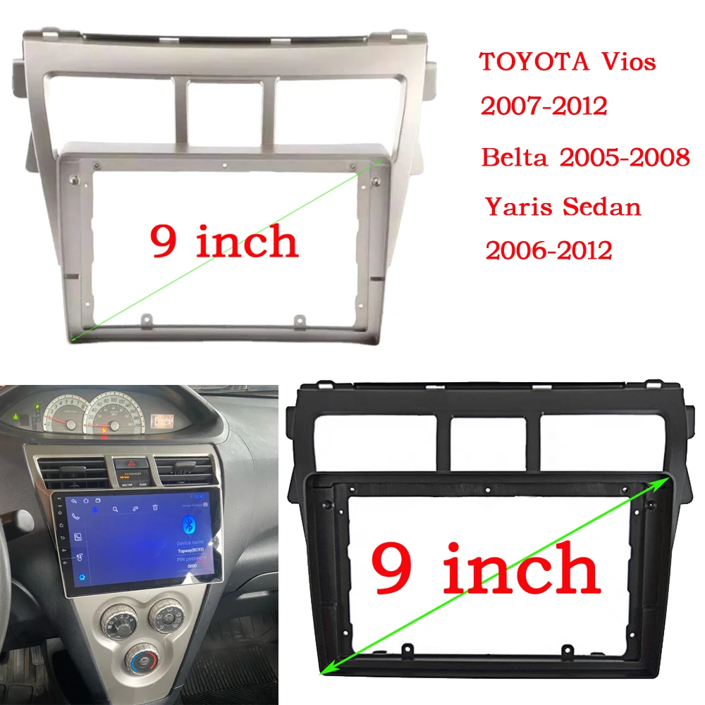2 Din 9'' Car Radio Fascia Panel For Toyota Vios 2007 Belta 2005 Yaris ...