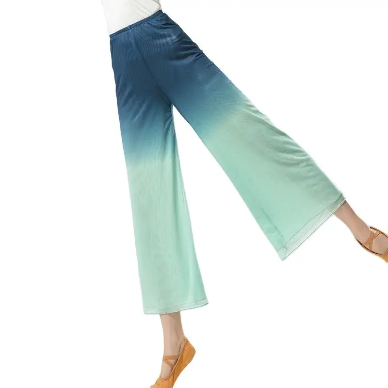 Classical Dance Gradient Color Pants Mesh Wide Leg Straight Leg Pants ...