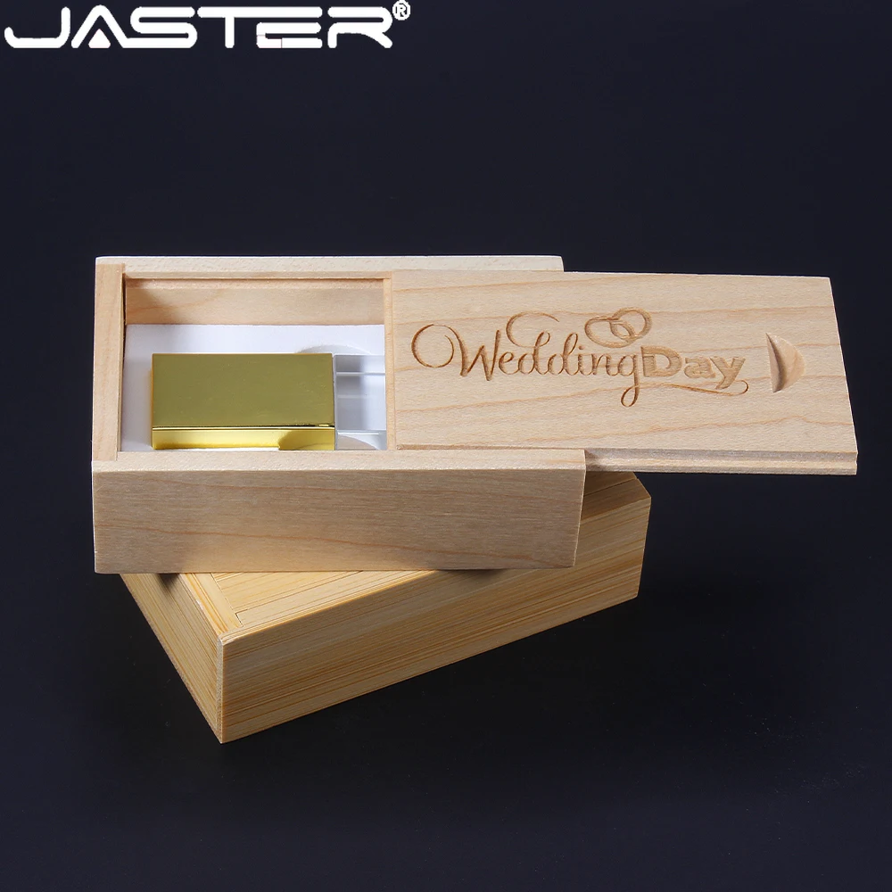 Gold-Crystal-USB-Flash-Drive-Wedding-Wooden-Box-Free-Customized-Logo ...