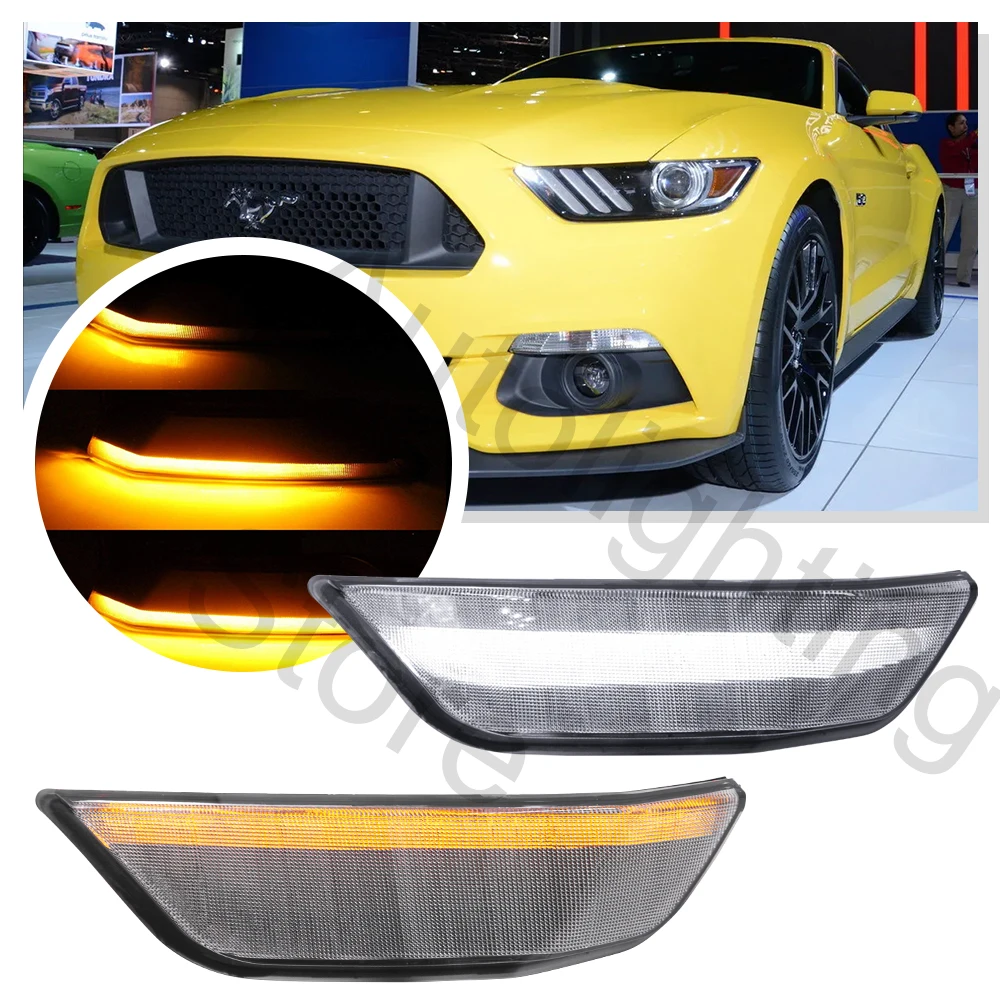 2PCS-Dynamic-Led-Front-DRL-Turn-Signal-Lights-For-Ford-Mustang-2015 ...