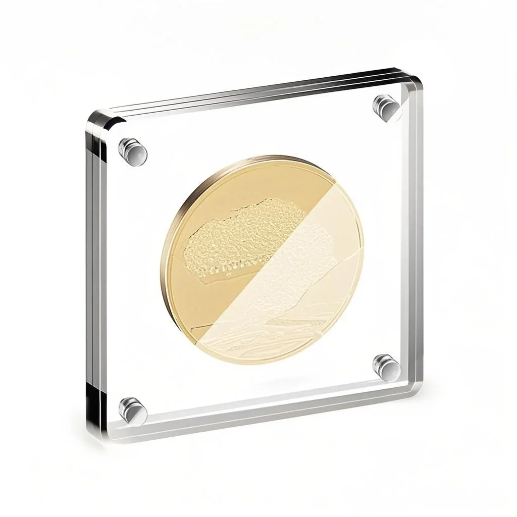 Clear Acrylic Magnetic Block Coin Frame Display Holder Double-Sided ...