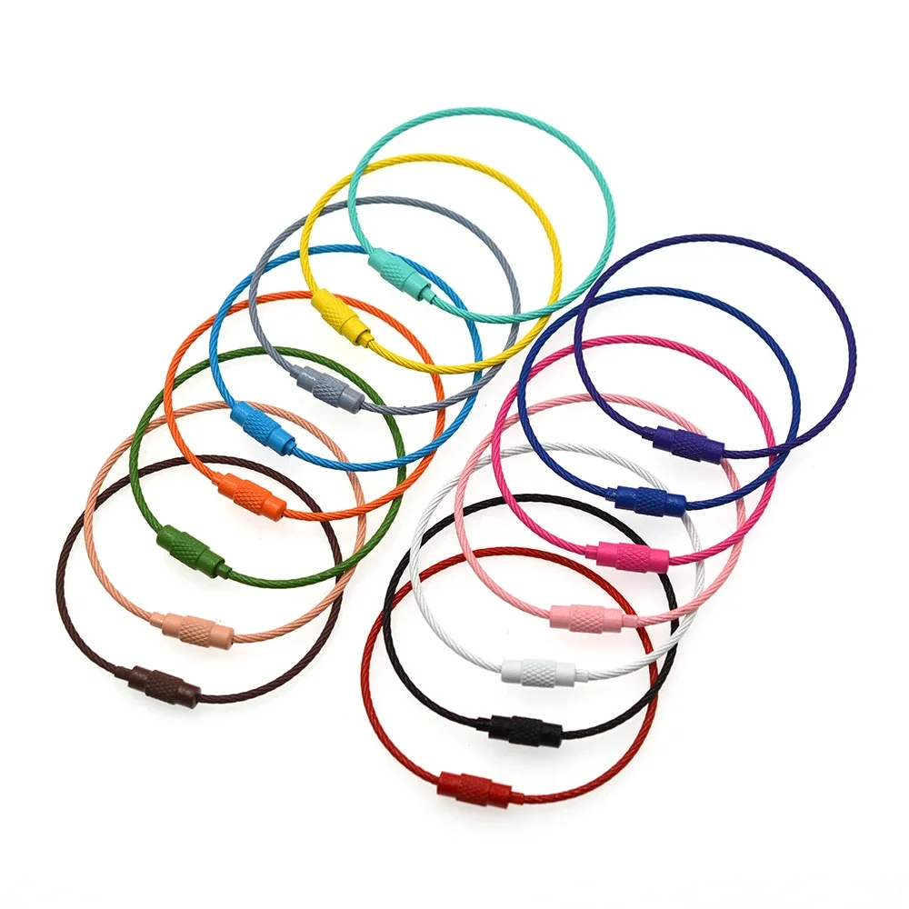 5-10pcs-Colorful-Stainless-Steel-Wire-Keyring-Cable-Loop-Screw-Lock ...